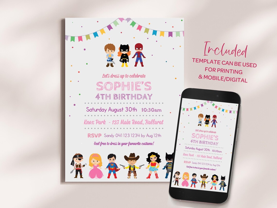 Kids Costume Party Invitation: Dress up Invite Template, Instant ...
