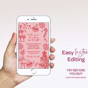 Hand-drawn Christmas Party Invitation Template | Modern Red + Pink ...