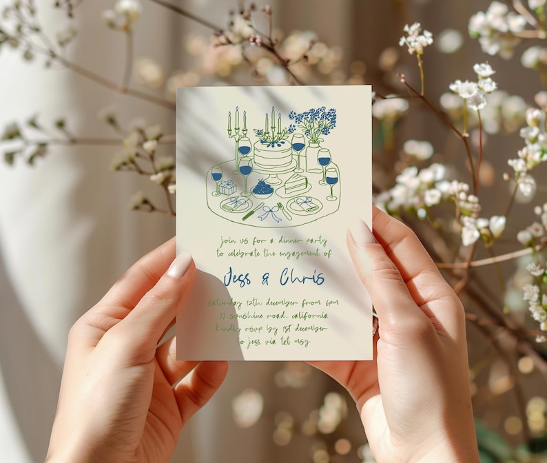 Hand Drawn Engagement Party Invitation Template, Custom Scribble Invite ...