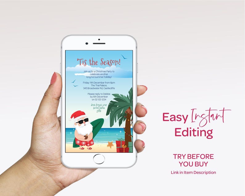Christmas Pool Party Invitation, Summer Christmas Invite Template ...