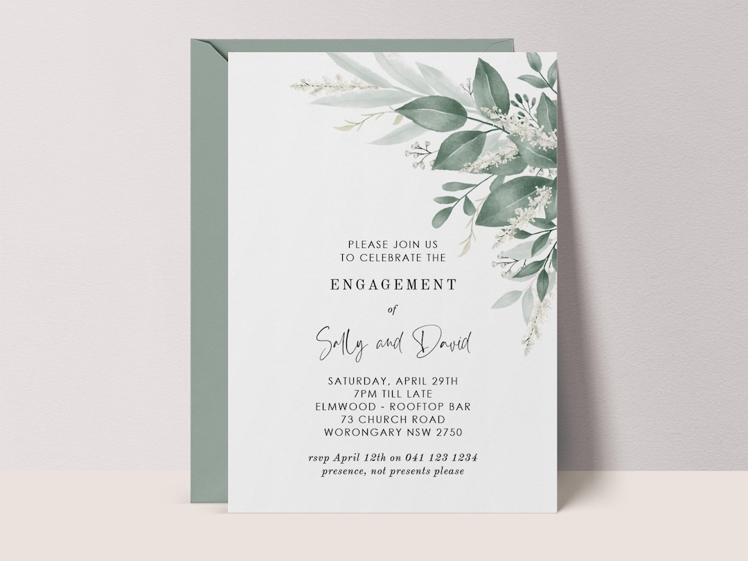 Greenery Engagement Invitation Template Instant Download | Sage Green Print Yourself Digital ...