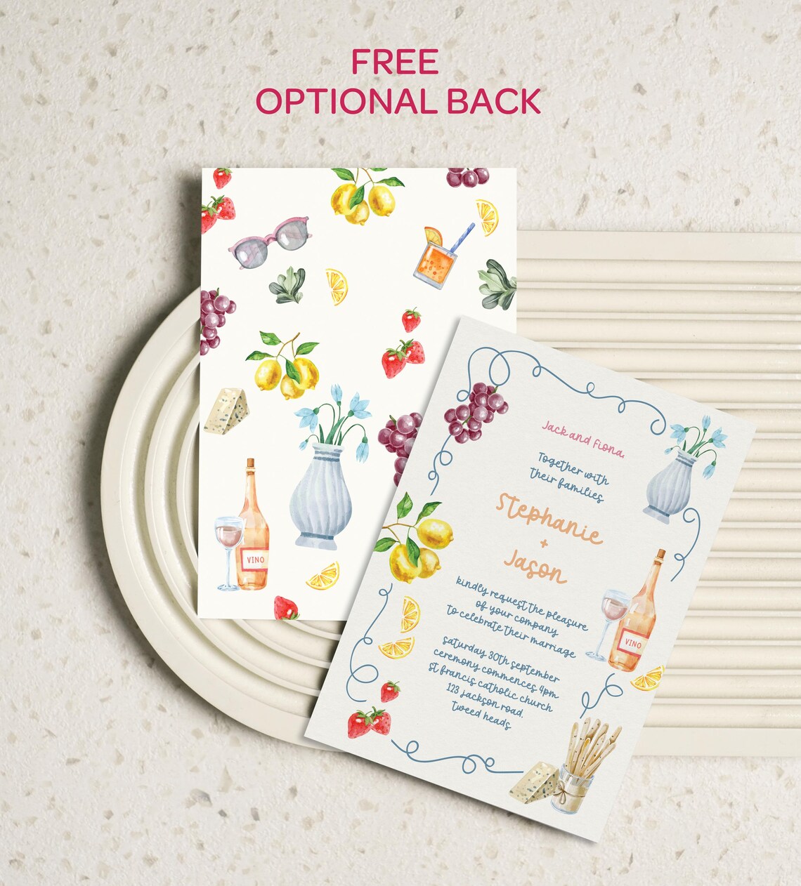 Illustrated Mediterranean Wedding Invitation Template Editable Wedding ...