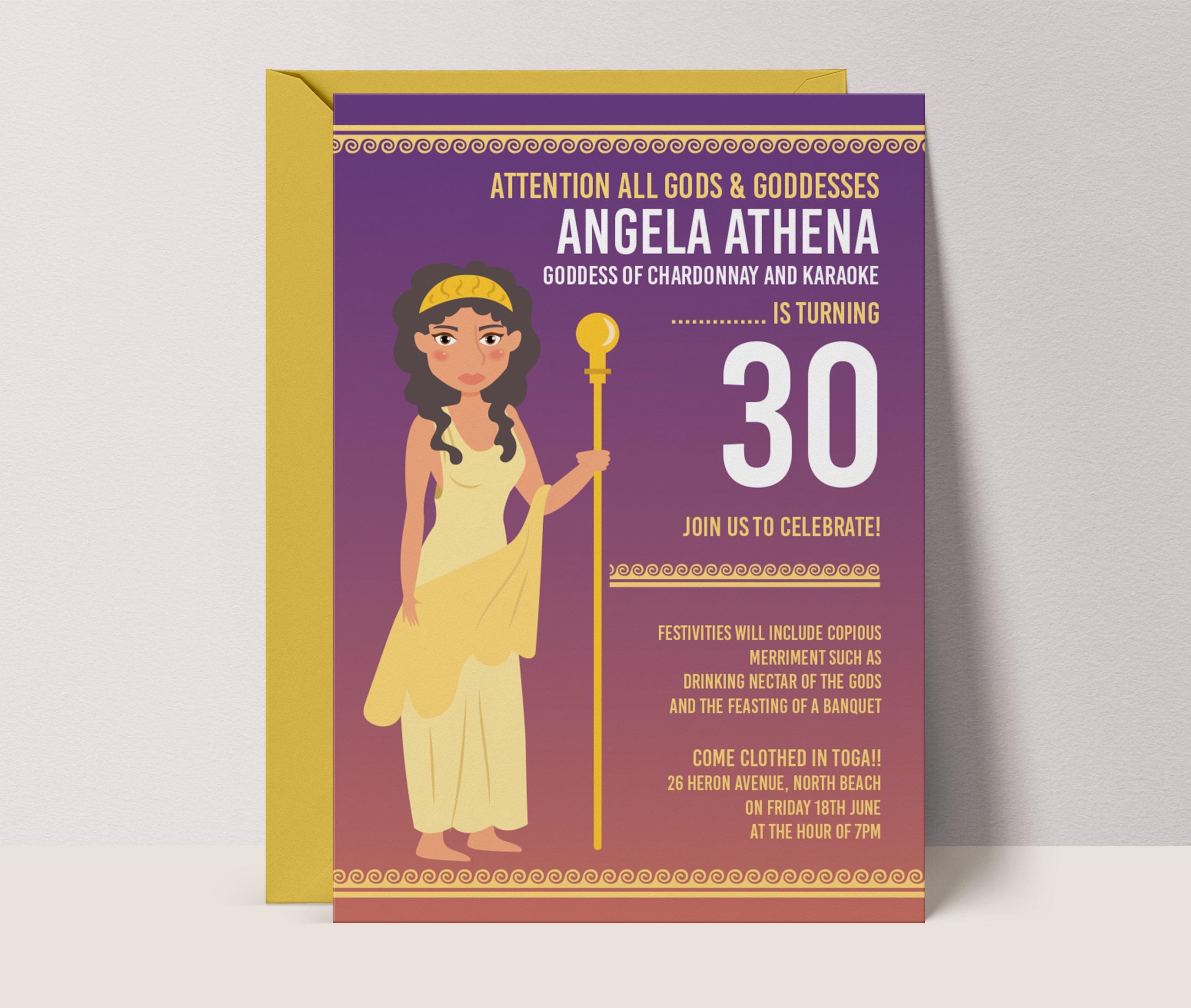 Roman Toga Party Invite Template, Greek Goddess Invitations, Themed ...