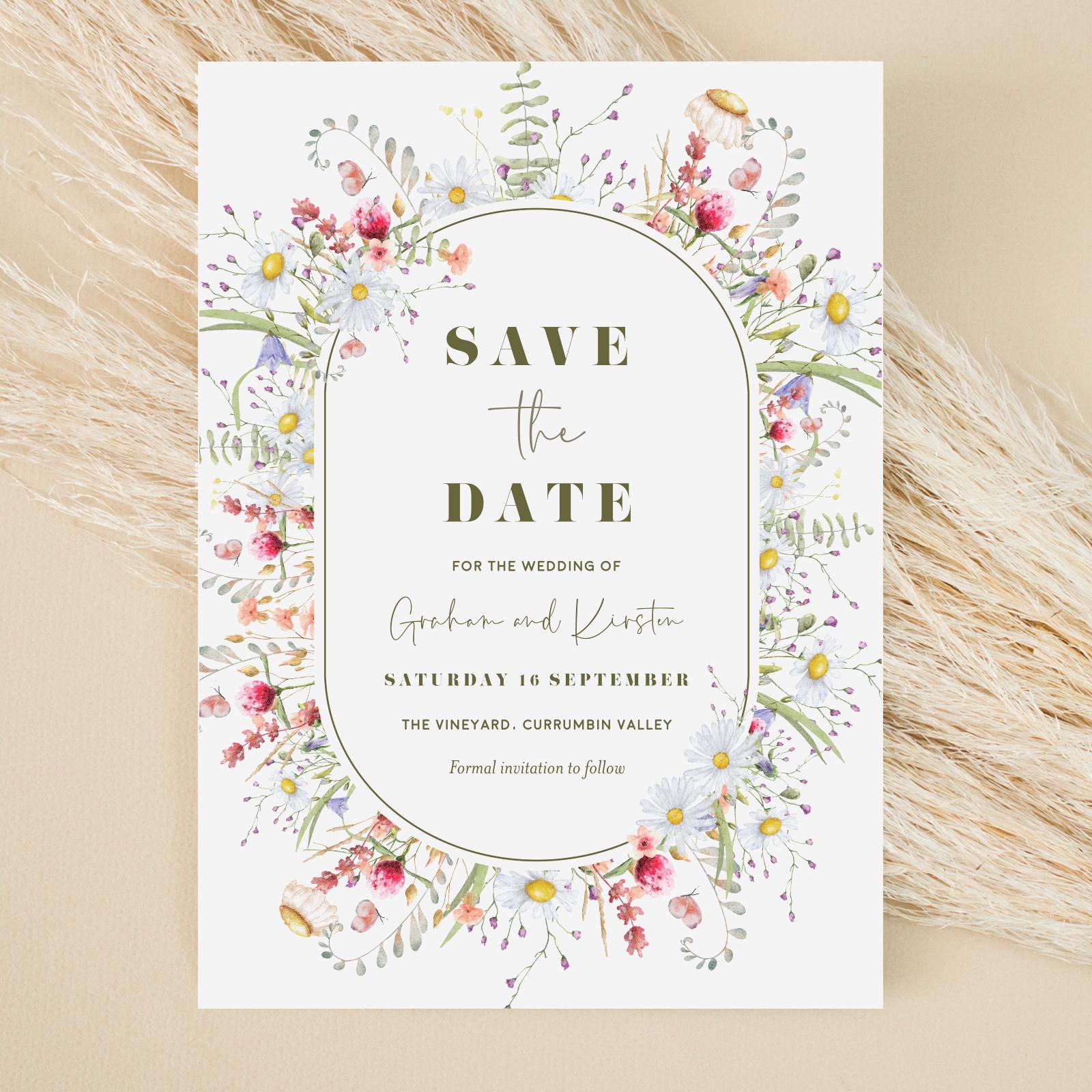 Printable Wildflower Save the Dates | Pretty Wildflower Wedding Save ...