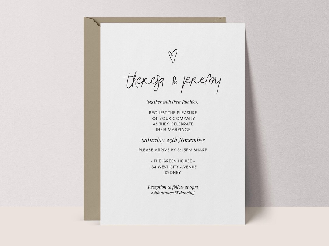 Printable Minimalist Wedding Invitation, Minimalist Wedding Invitation ...