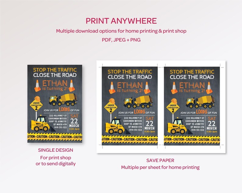 Construction Birthday Invitation Template | Stop the Traffic Birthday ...