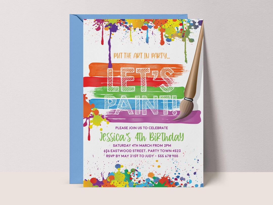Editable Painting Party Invitation, Paint Art Party Invitation, Rainbow ...