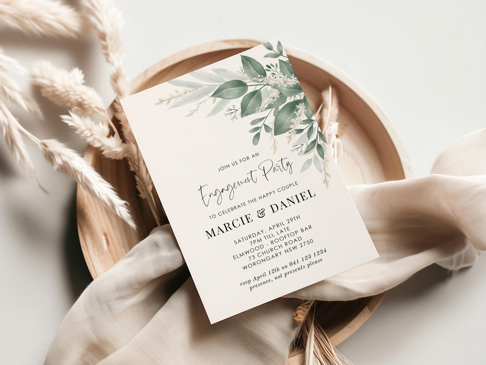 Greenery Engagement Invitation Template Instant Download | Sage Green Print Yourself Digital ...