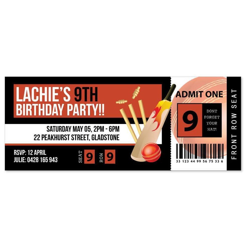 Editable Cricket Birthday Invitation | Cricket Ticket Birthday Invite ...