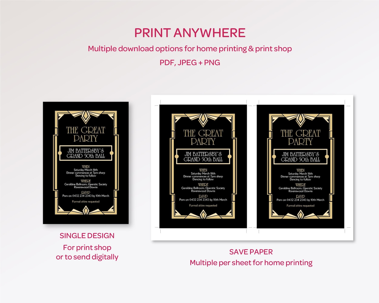Gatsby Party Invitation Gatsby 1920s Themed Invite Editable Art Deco ...