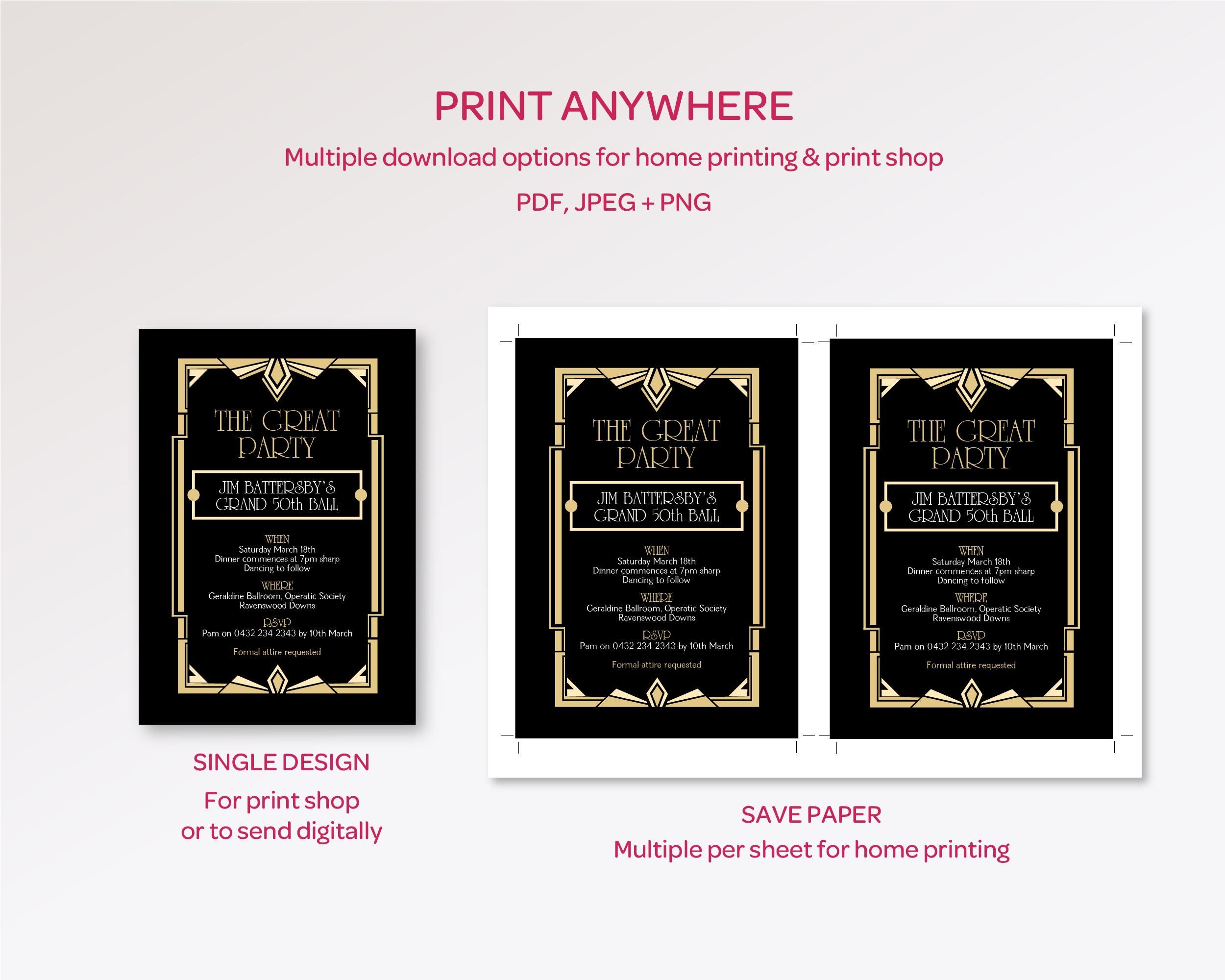 Gatsby Party Invitation | Gatsby 1920s Themed Invite | Editable Art ...