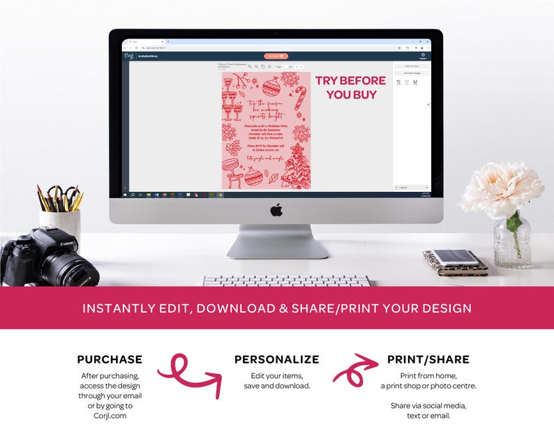 Hand-drawn Christmas Party Invitation Template | Modern Red + Pink ...