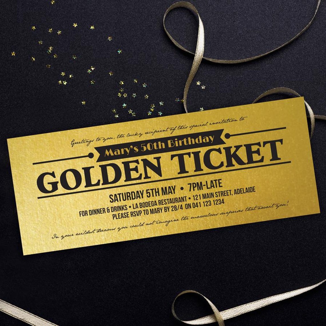 Golden Ticket Birthday Invitation: Gold Invite Template, Instant ...