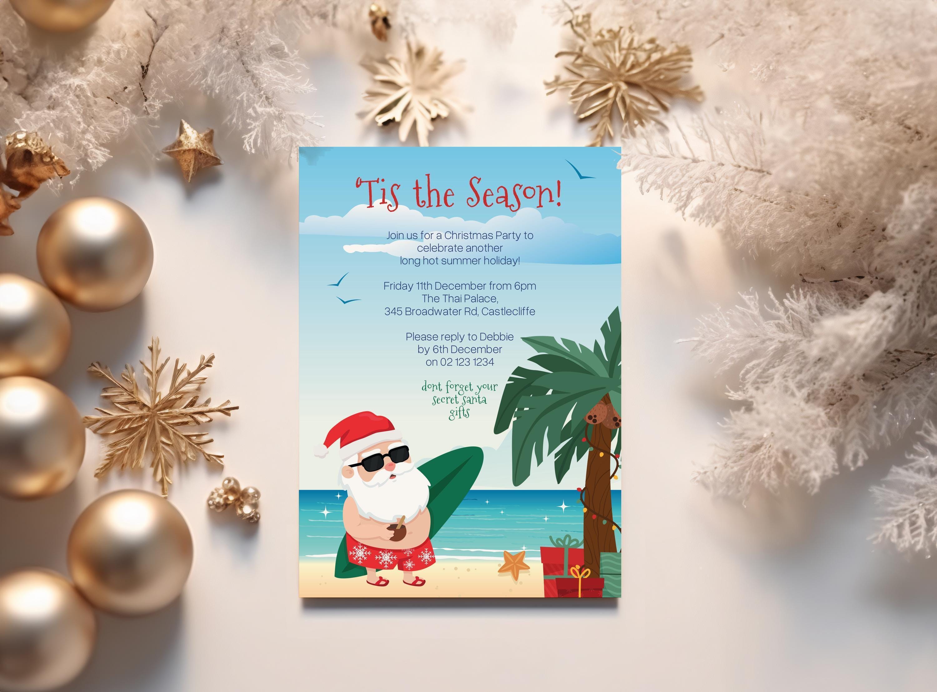 Christmas Pool Party Invitation, Summer Christmas Invite Template ...