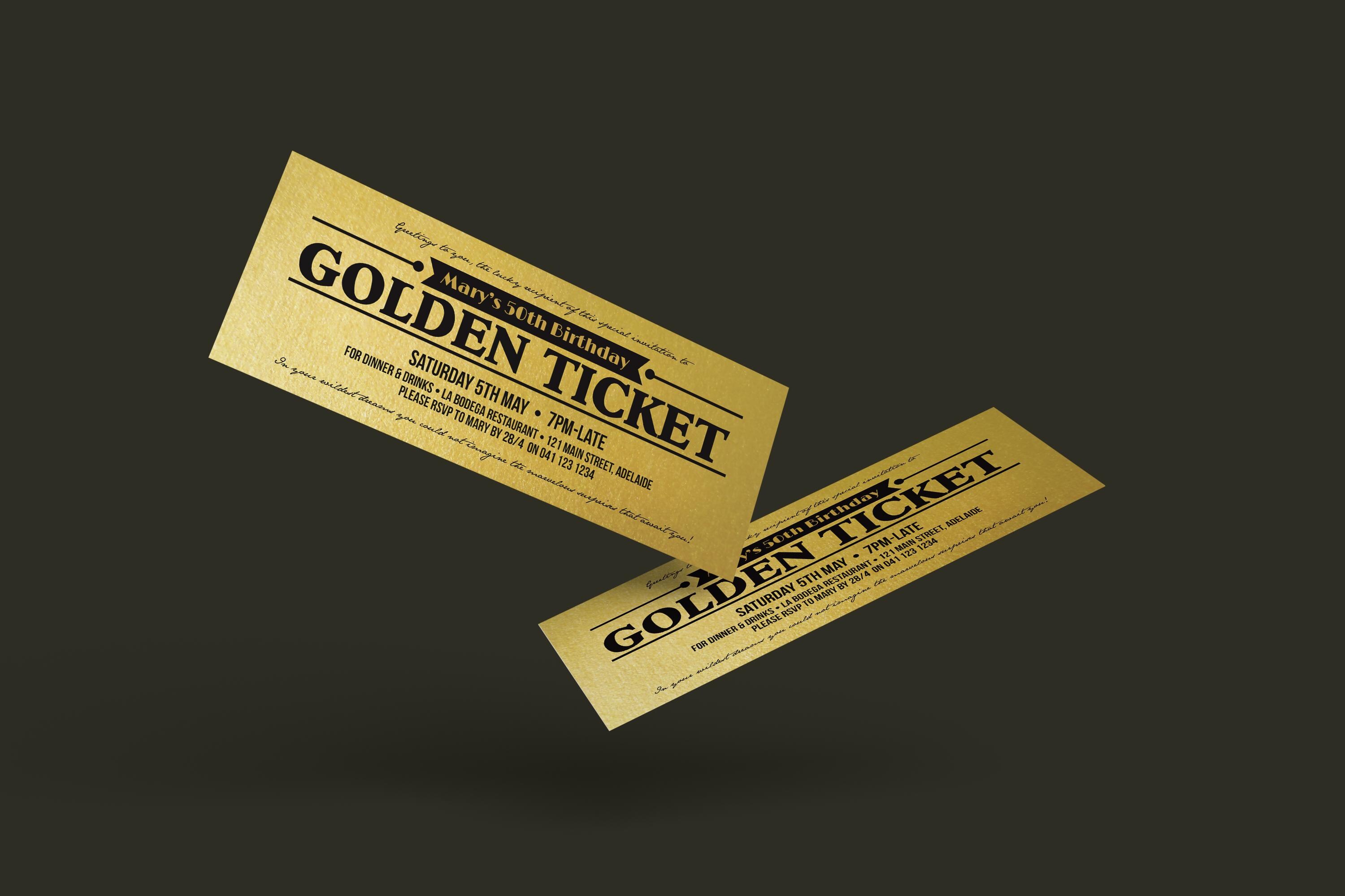 Golden Ticket Birthday Invitation | Gold Ticket Birthday Invite ...