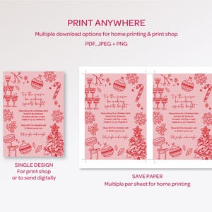 Hand-drawn Christmas Party Invitation Template | Modern Red + Pink ...