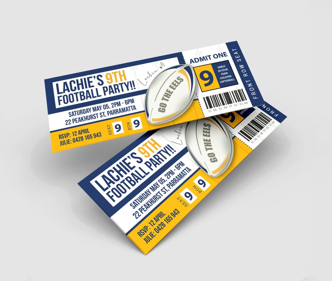 NRL Parramatta Football Ticket Invitation Template Yellow Blue Eels ...