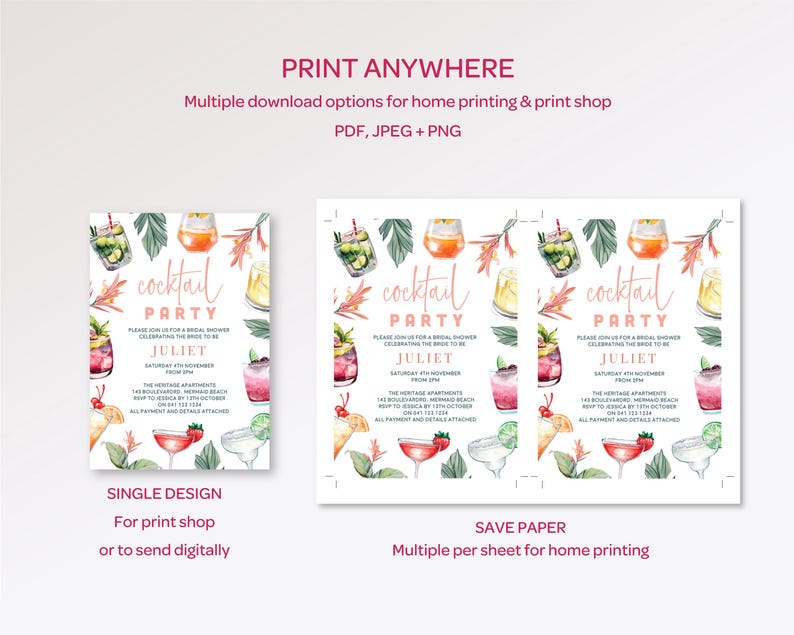 Cocktail Party Invitation: Bridal Shower & Hens Night (instant Download ...
