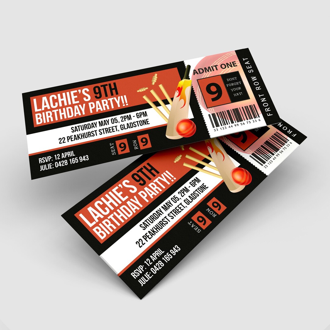 Cricket Birthday Invitation | Cricket Ticket Birthday Invite Template ...