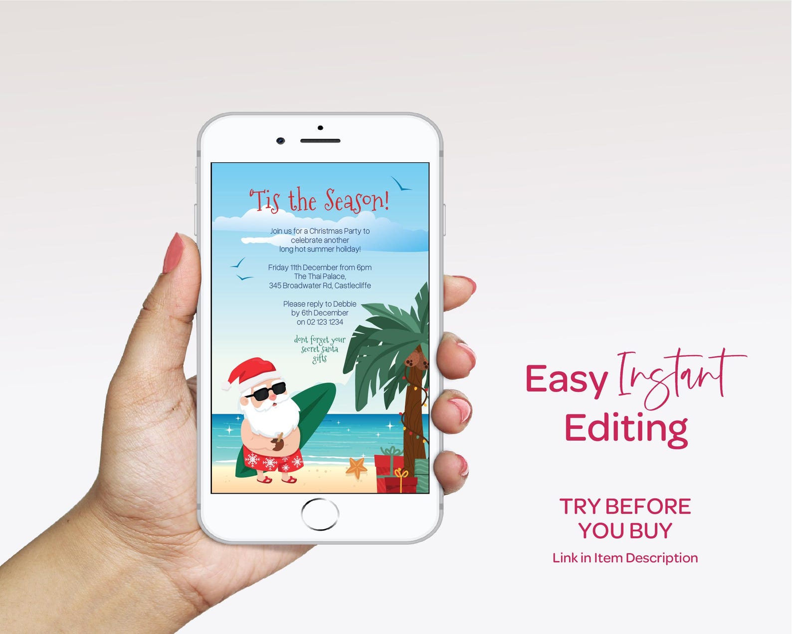 Christmas Pool Party Invitation Summer Christmas Invite Template ...