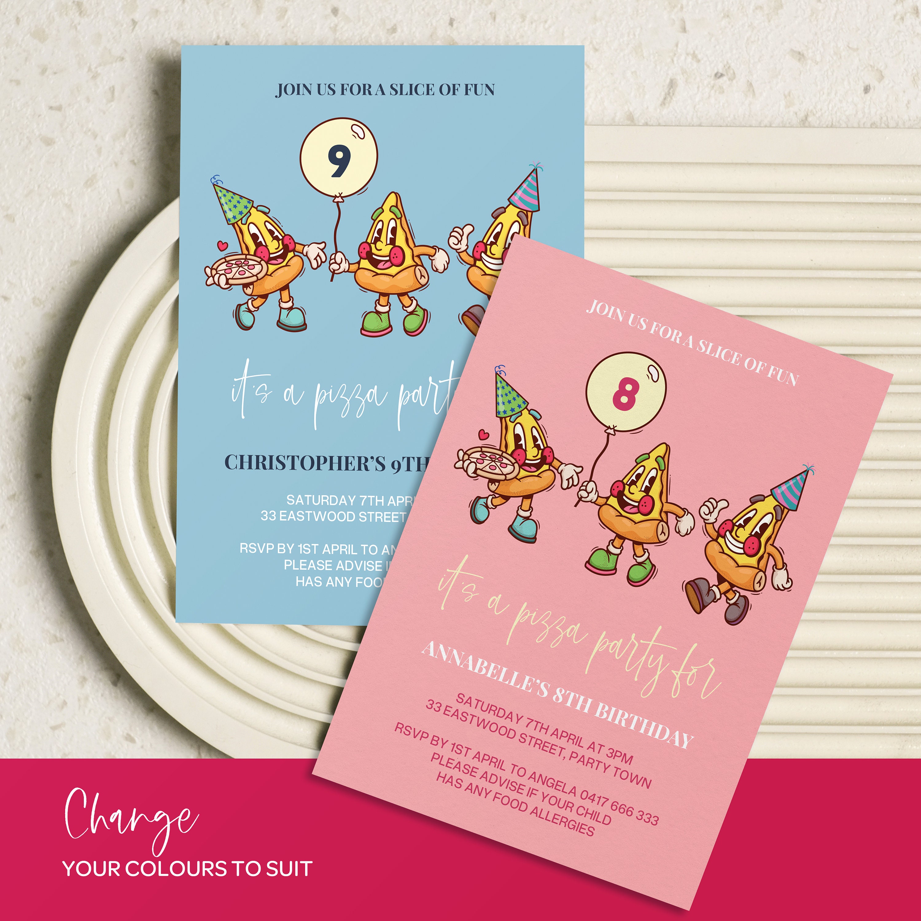 Girls Pizza Party Invitation Cute Pizza Birthday Invitation Kids Party ...