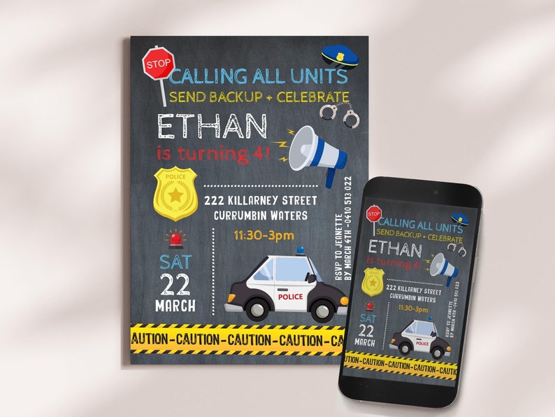 Police Birthday Invitation | Police Party Invite | Kids Birthday Party ...