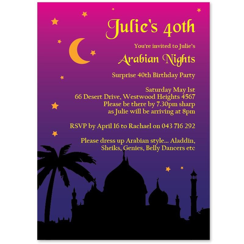 Arabian Nights Birthday Invitation Template Glamorous Birthday ...