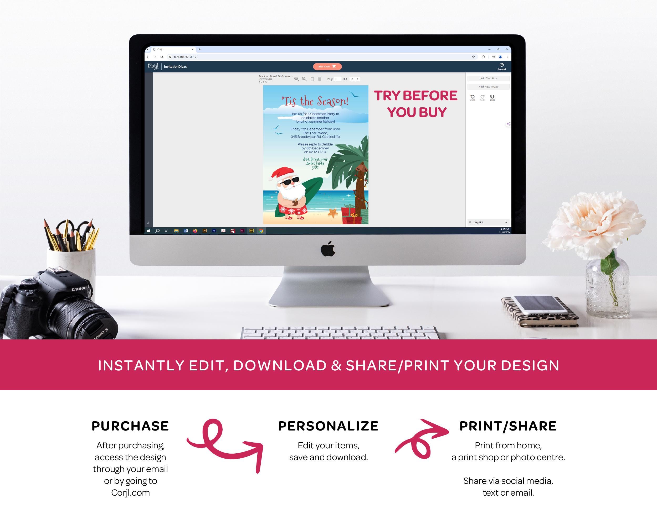 Christmas Pool Party Invitation | Summer Christmas Invite Template ...