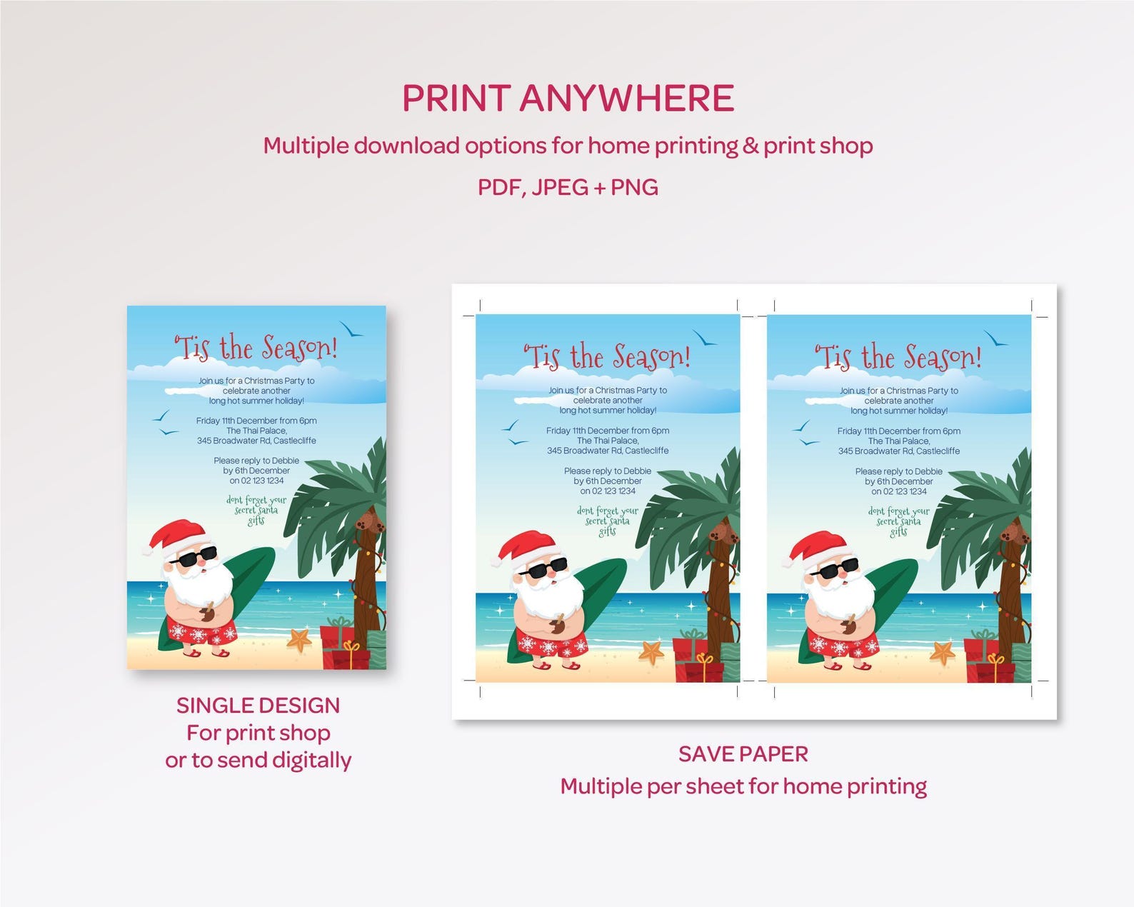 Christmas Pool Party Invitation, Summer Christmas Invite Template ...