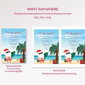 Christmas Pool Party Invitation, Summer Christmas Invite Template ...