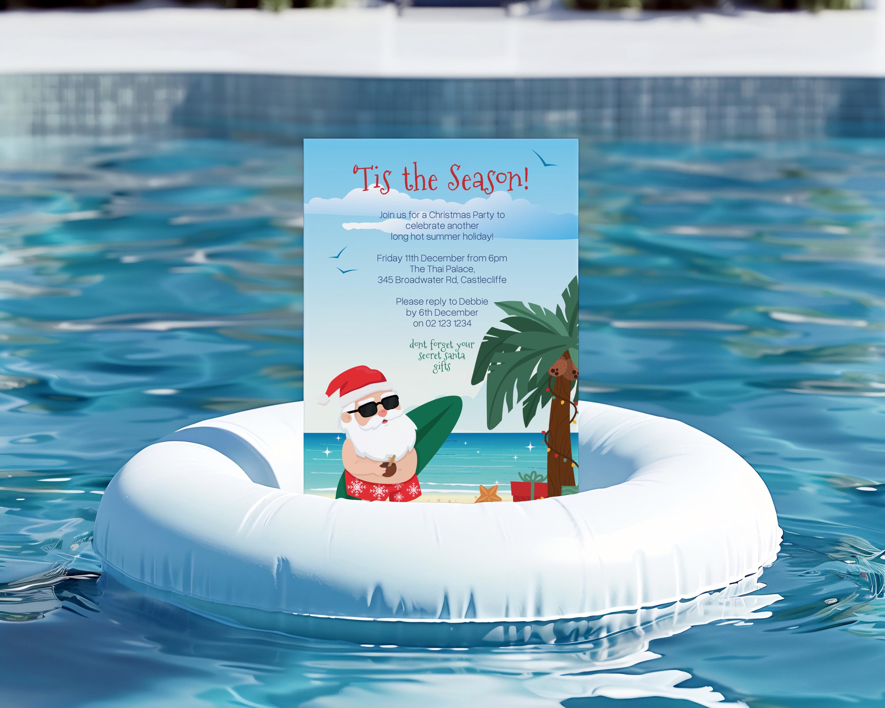 Christmas Pool Party Invitation | Summer Christmas Invite Template ...