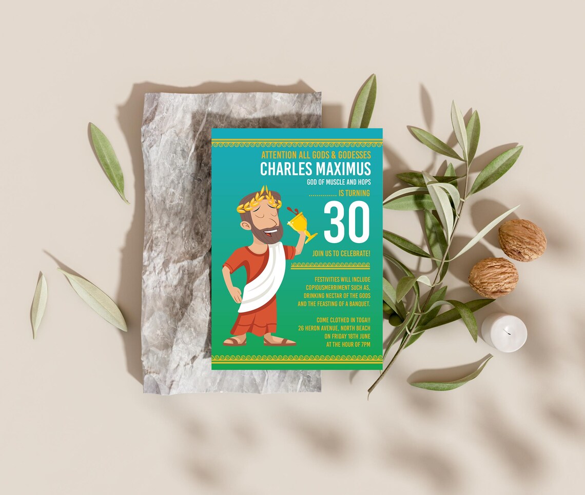 Invitation Roman Toga Party Template, Male Digital Invite Themed ...