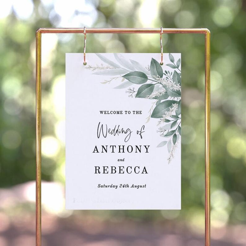 Wedding Welcome Sign: Greenery Watercolor - Instant Download Editable # ...