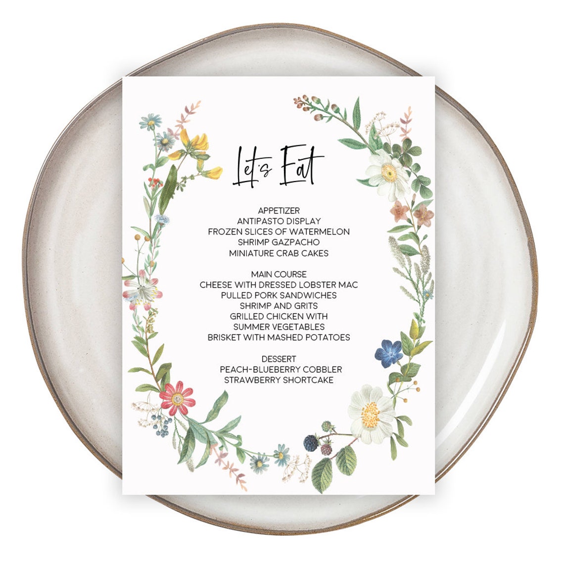 Wildflower Wedding Menu Template Custom Wedding Menu Instant Download ...