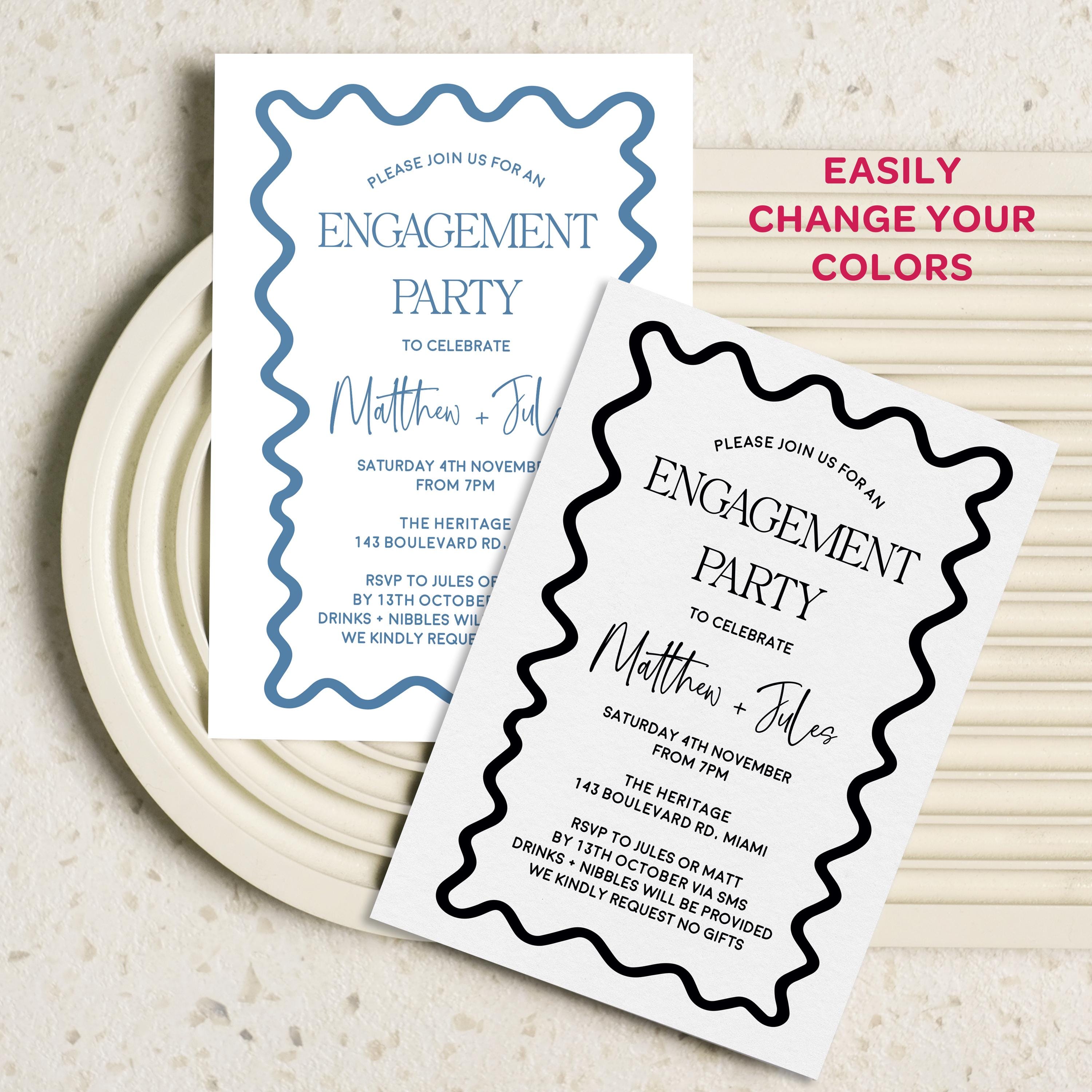 Modern Blue Engagement Invitation Template | Engagement Party Wavy ...