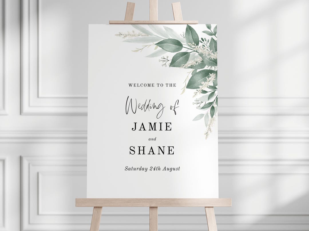 Wedding Welcome Sign: Greenery Watercolor - Instant Download Editable # ...