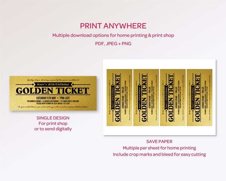 Golden Ticket Birthday Invitation | Gold Ticket Birthday Invite ...