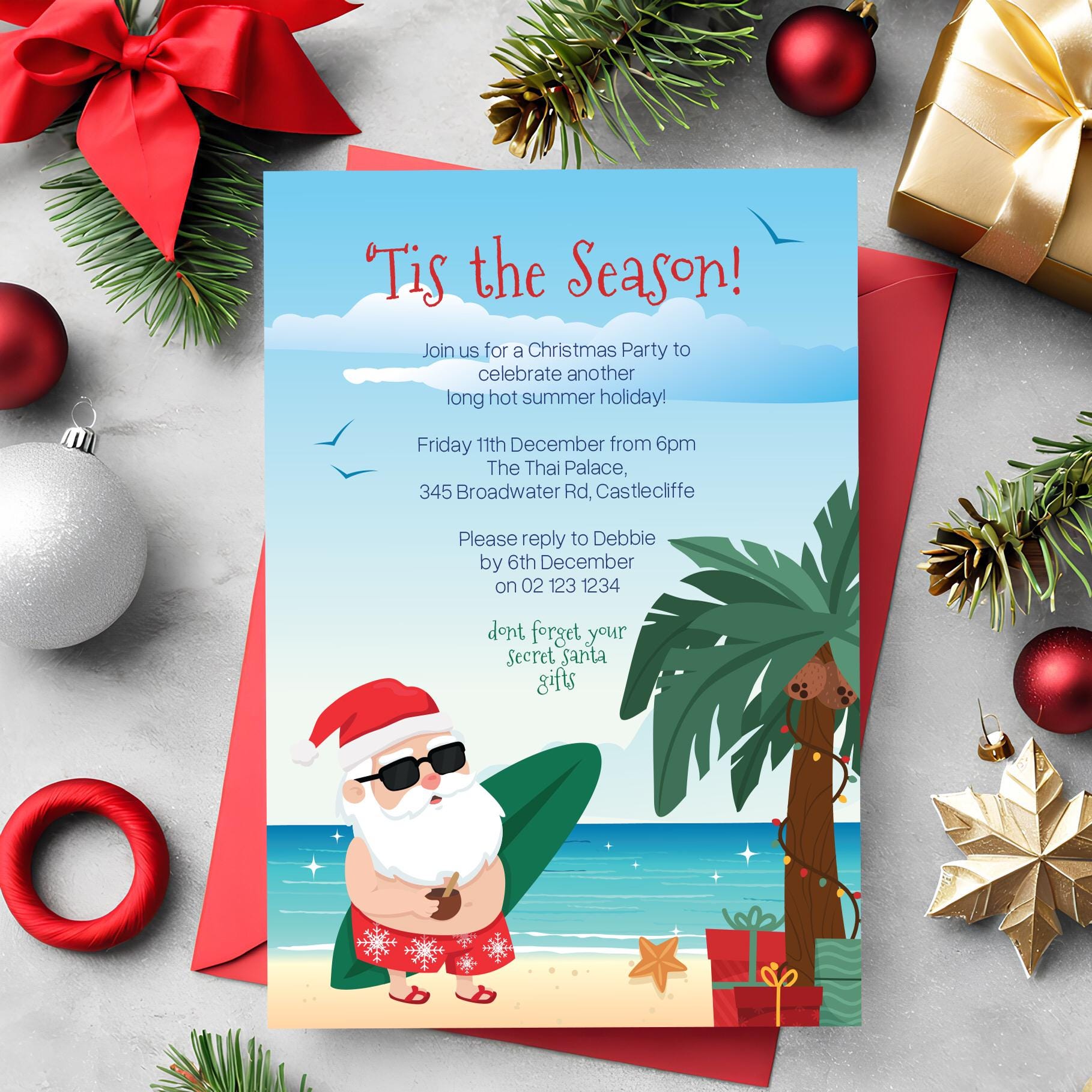 Christmas Pool Party Invitation | Summer Christmas Invite Template ...