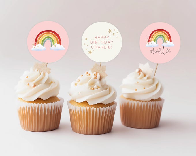 Printable Rainbow Cupcake Toppers, Cupcake Toppers for Rainbow Party ...
