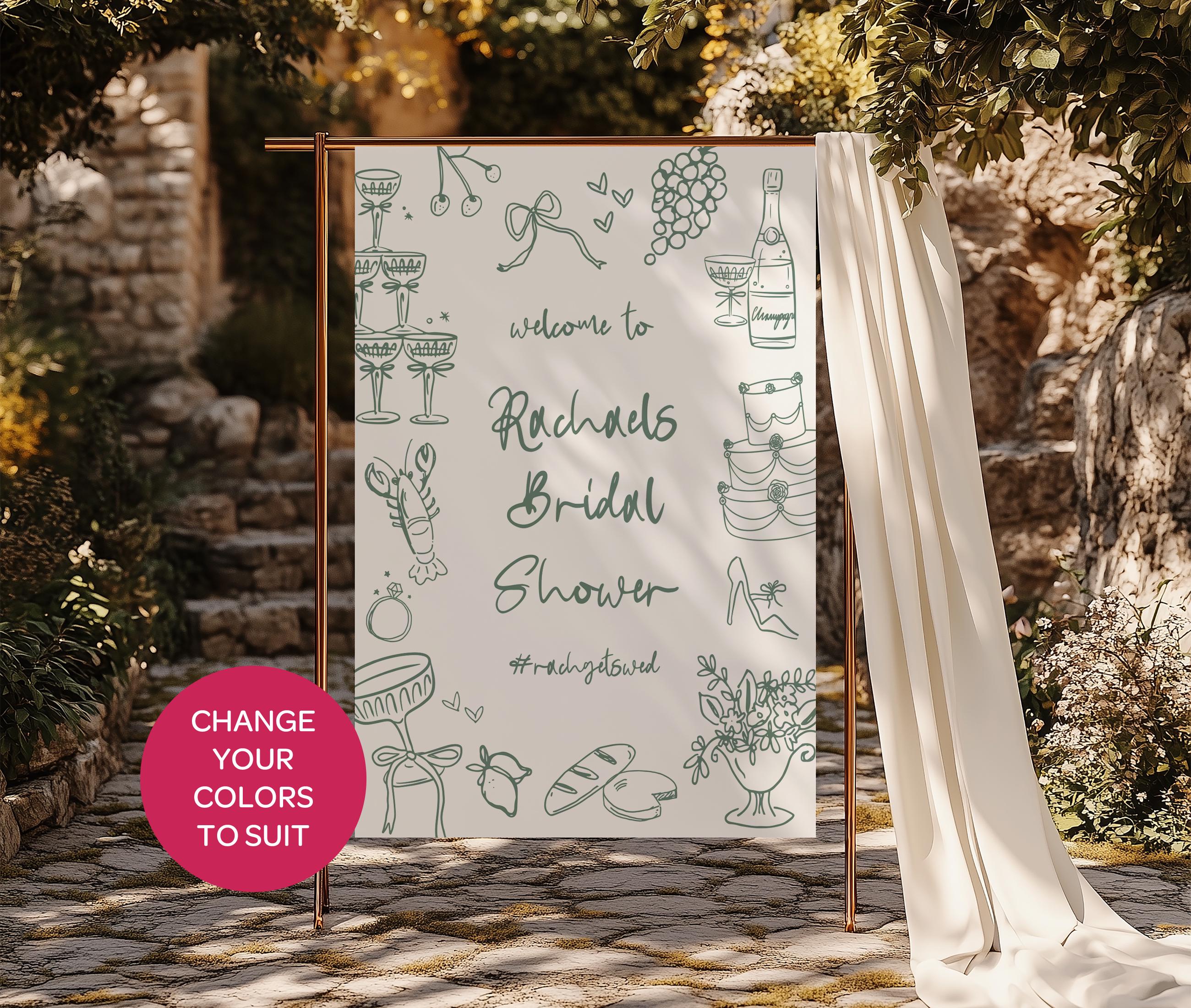 Whimsical Bridal Shower Welcome Sign - Pink and Red Hand-drawn Art #WH3 ...