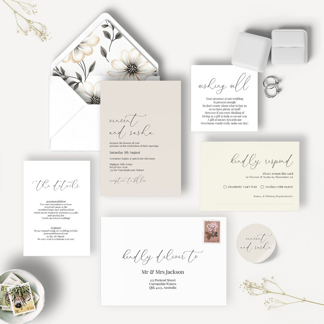 Neutral Wedding Invitation Template | Custom Wedding Invitation ...