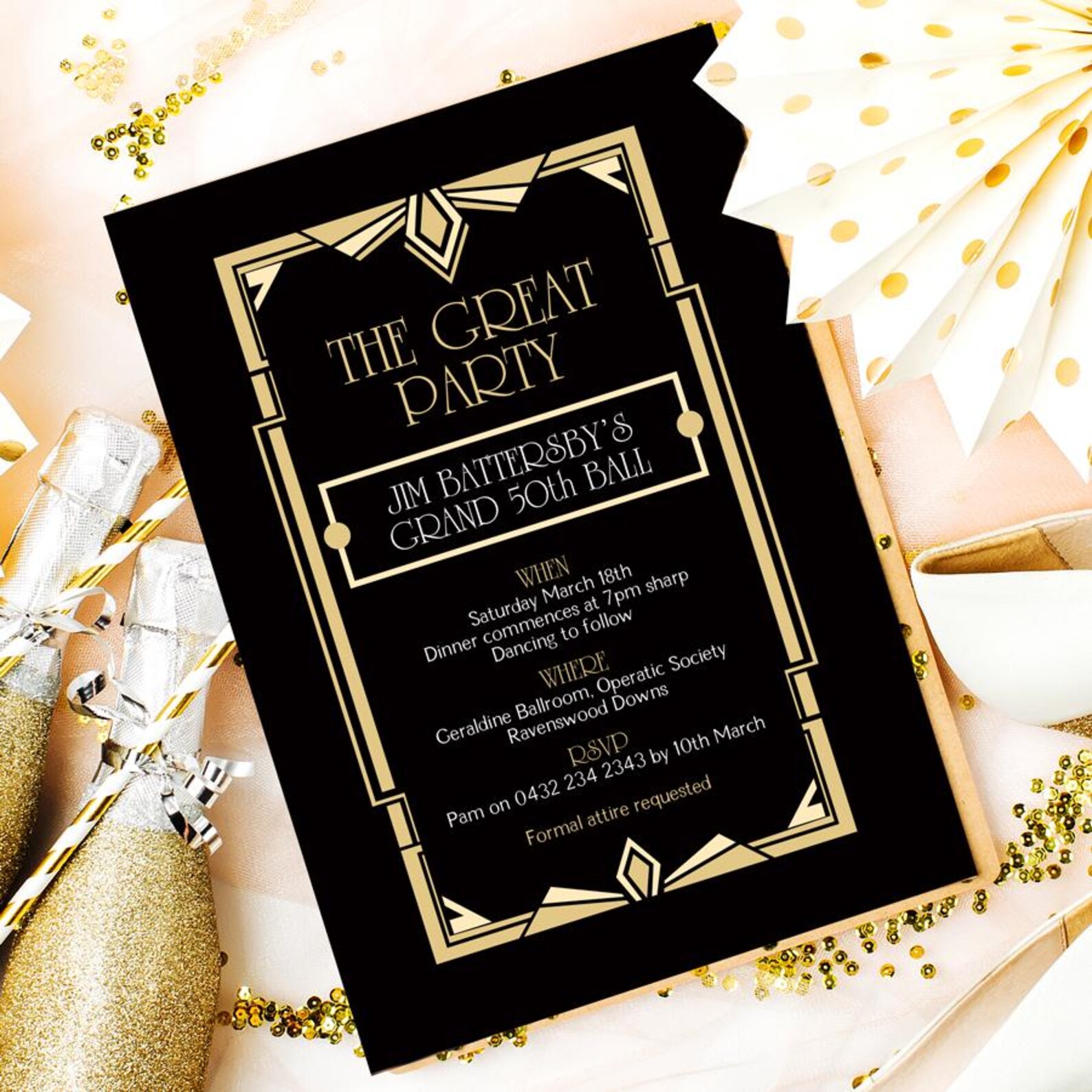 Gatsby Party Invitation Gatsby 1920s Themed Invite Editable Art Deco ...