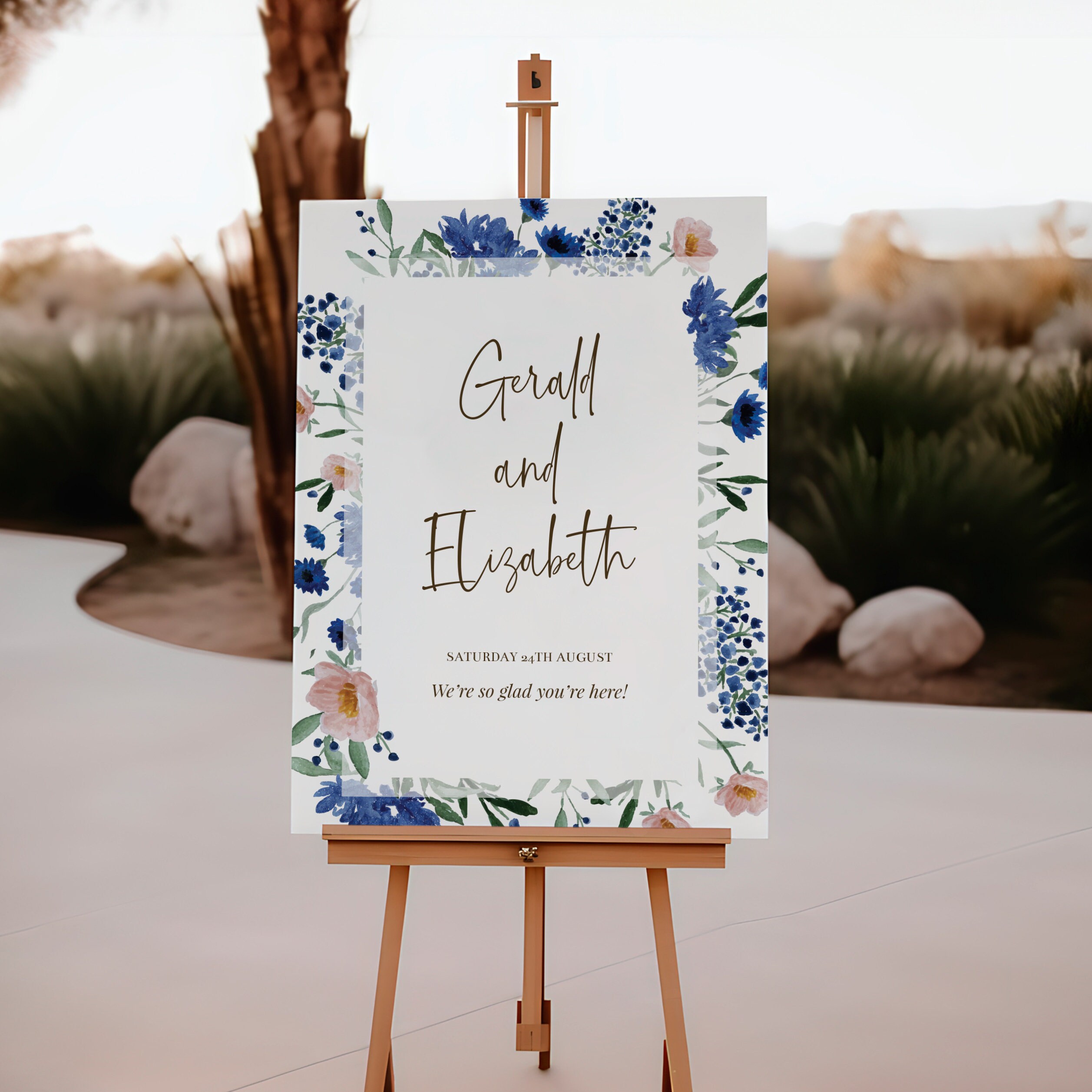 Blue Floral Wedding Welcome Sign Personalised Modern Wedding Welcome ...