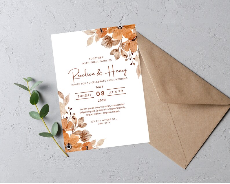 Digital Wedding Invite Template 100% Editable Floral Wedding Card ...
