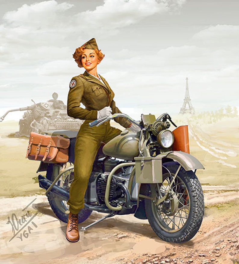 Military Pinup Girl Personalized Portrait Military Motorcycle - Etsy