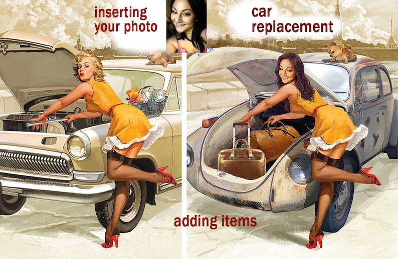 Personalized Portrait Classic Pin Up Art Realistic Style Etsy 