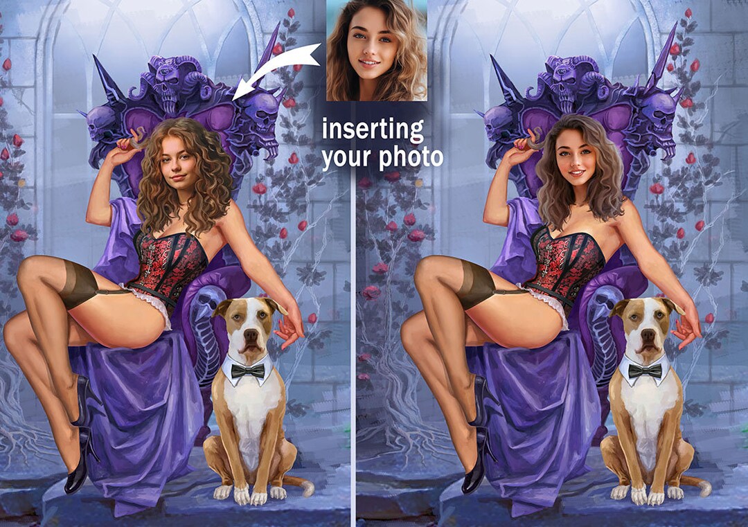 Sexy Gothic Pin-up Custom Portrait From Photo Personalized Spooky Posters Dark Art Hand Drawn ...