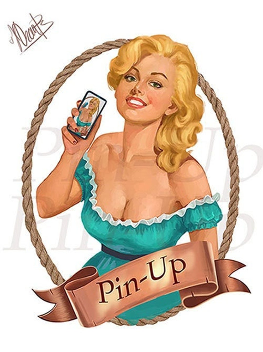 Custom Portrait Pin Up Style Classic Pin Up Art Realistic Style Personalized Portrait From