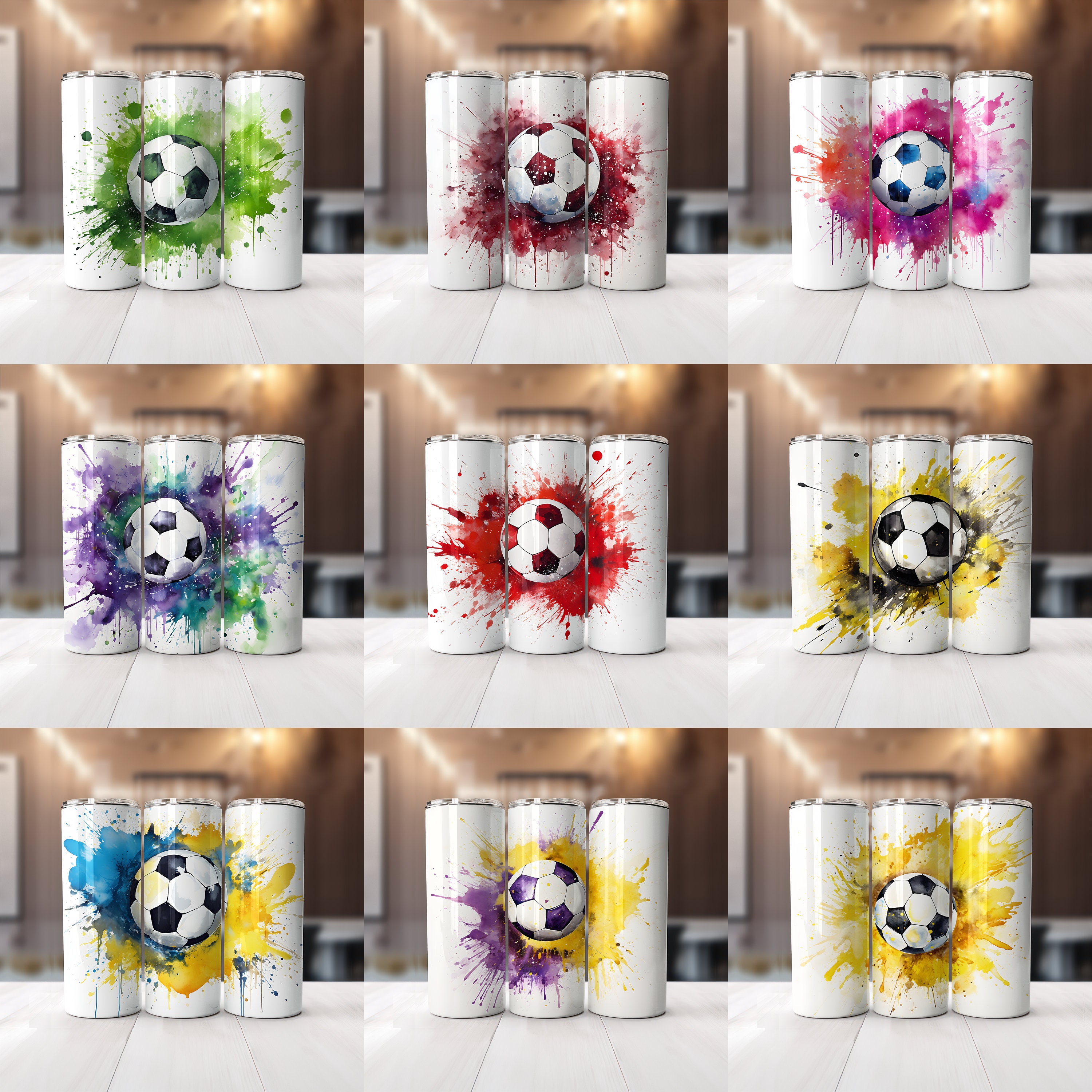 15 Soccer Ball Paint Splash Wrap Bundle for 20oz Skinny Tumblers ...