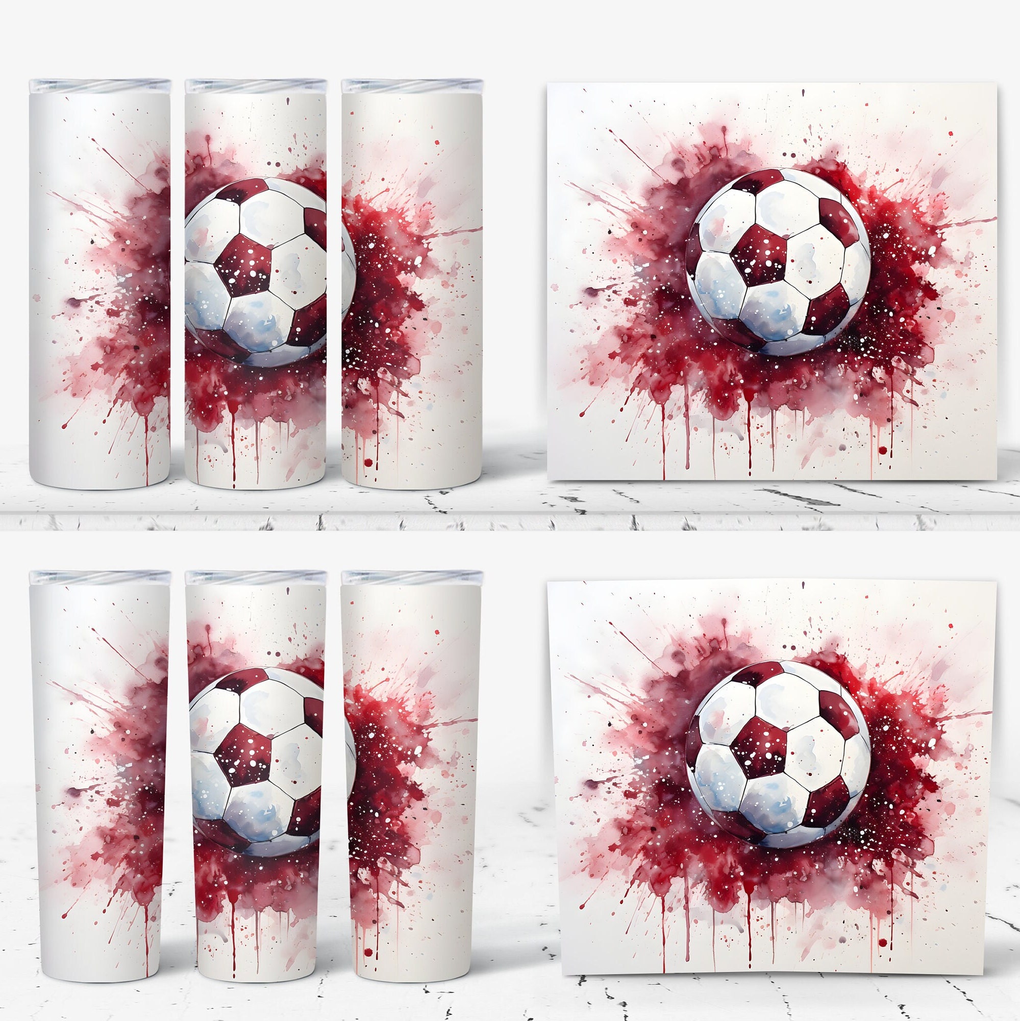 Maroon and Silver Soccer Ball Wrap for 20oz Skinny Tumblers ...